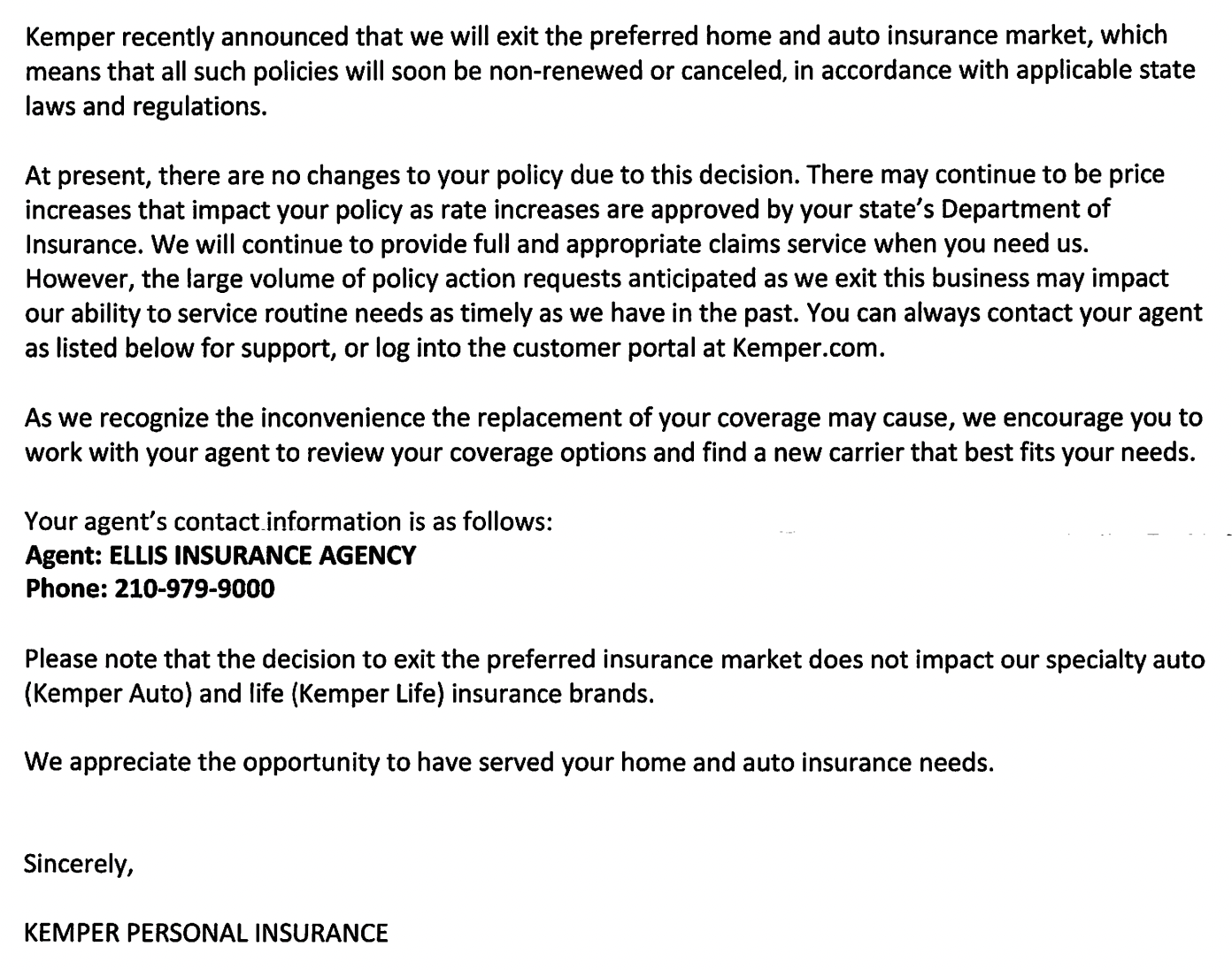 Kemper Exiting Personal Insurance Market - Blog | Ellis Insurance Agency